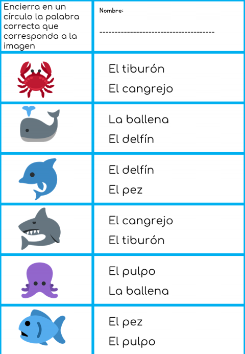 Sea animals in Spanish for Preschool and 1st. Grade-Animales marinos en ...