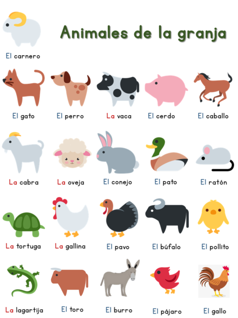 Farm Animals in Spanish – Basic Vocabulary Learning Pack | Dasbeth ...