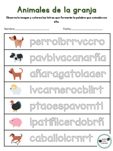 Farm Animals in Spanish – Basic Vocabulary Learning Pack | Dasbeth ...