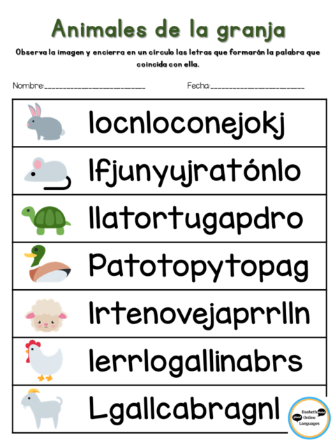 Farm Animals in Spanish – Basic Vocabulary Learning Pack | Dasbeth ...