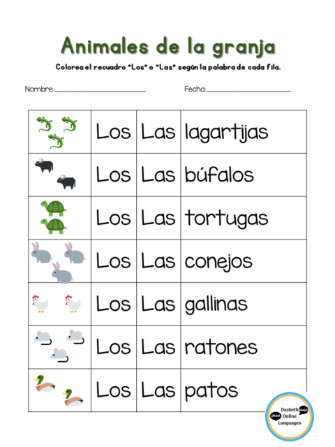 Farm Animals in Spanish – Basic Vocabulary Learning Pack | Dasbeth ...